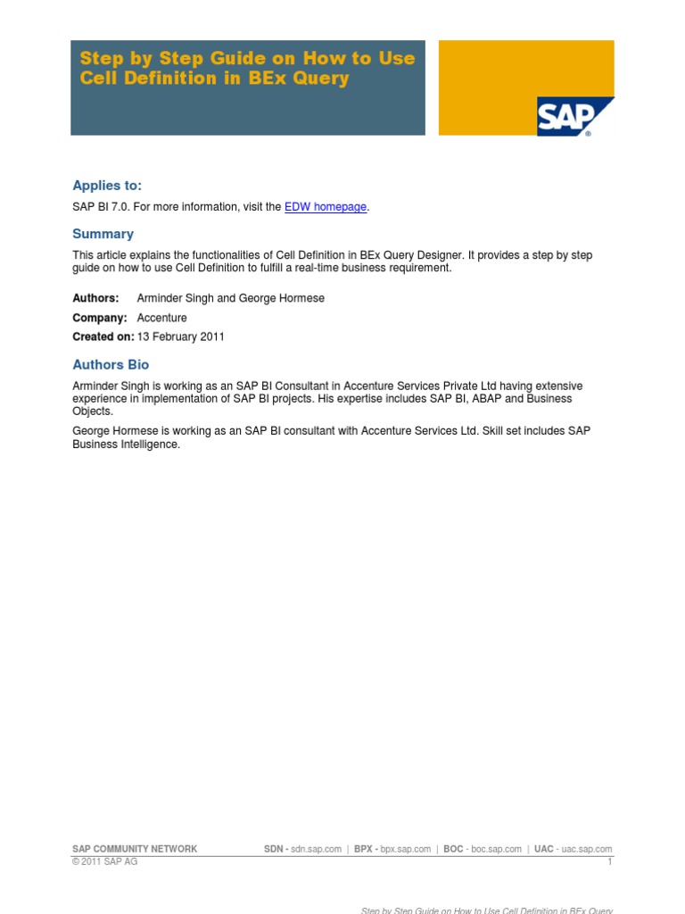 Step by Step Guide On How To Use Cell Definition in BEx Query | PDF ...
