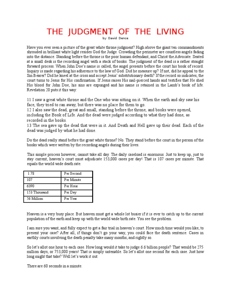 Judgment of The Living | PDF | Last Judgment | Seventh Day Adventist Church