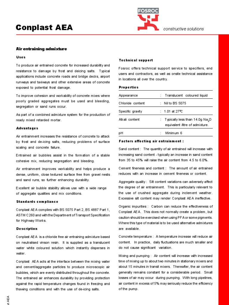 Conplast AEA | PDF | Concrete | Building Engineering
