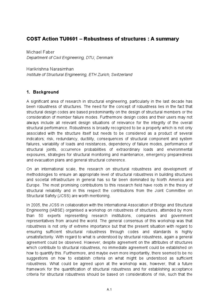 COST Action TU0601 - Robustness of Structures: A Summary: Michael Faber | PDF | Risk ...