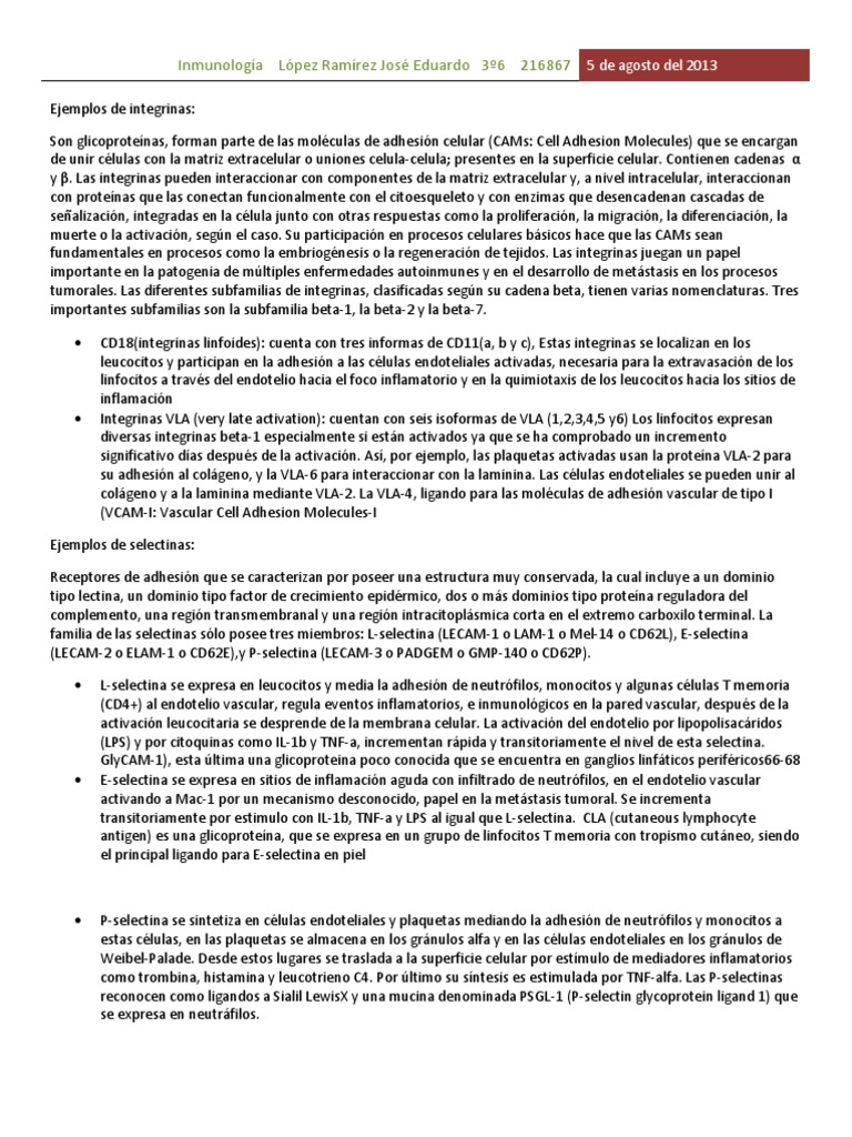 Integrinas y selectinas: moléculas de adhesión celular | PDF ...