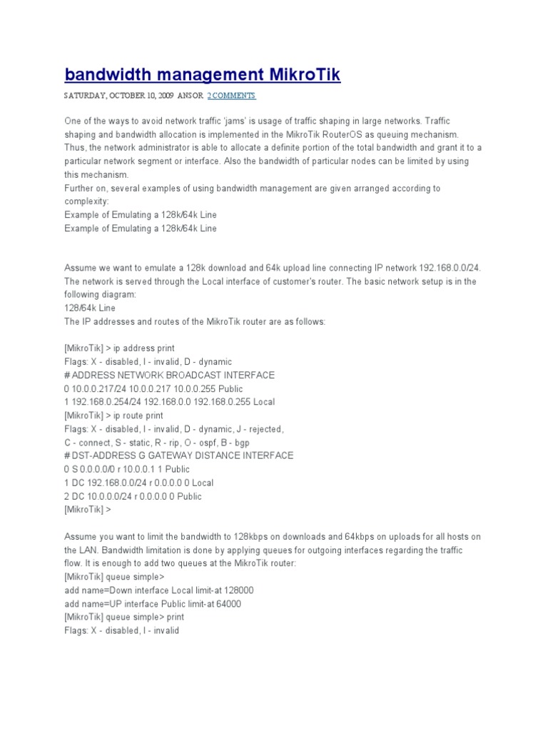MikroTik Bandwidth Management Guide | PDF | Router (Computing ...