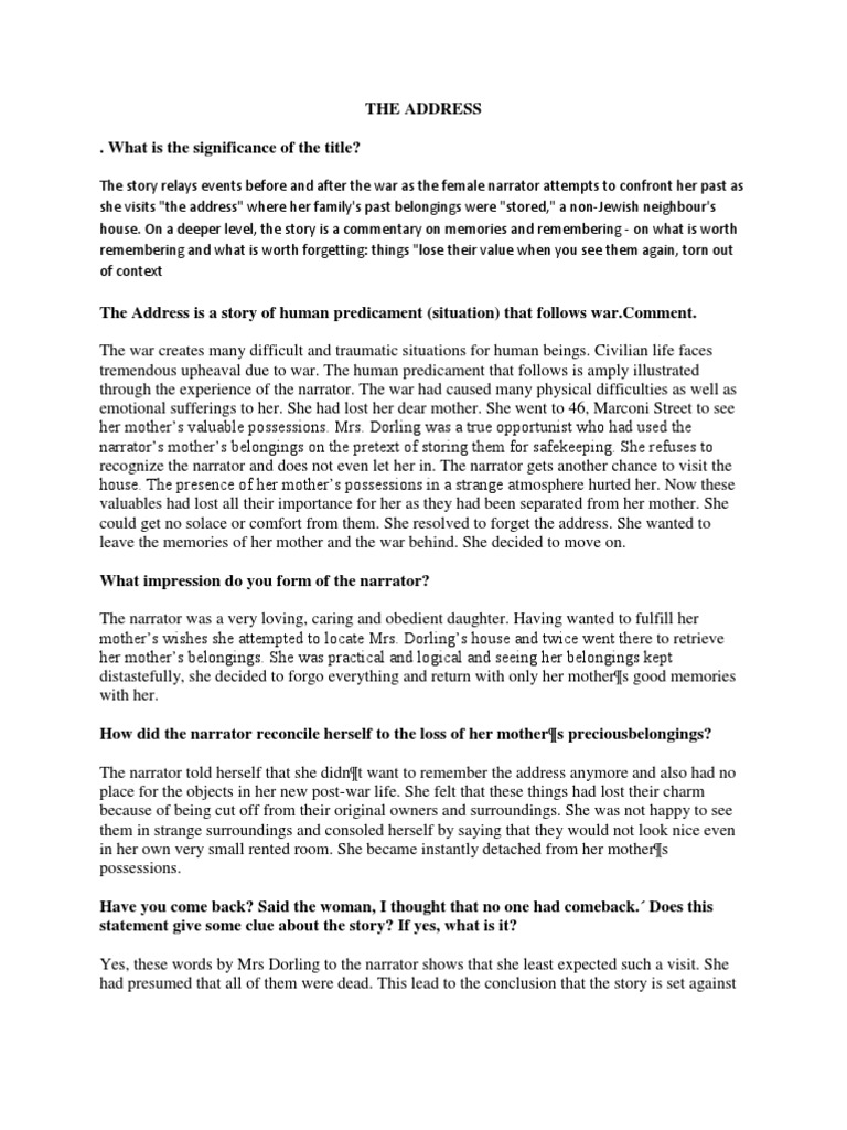 The Address chapter of 11th cbse english