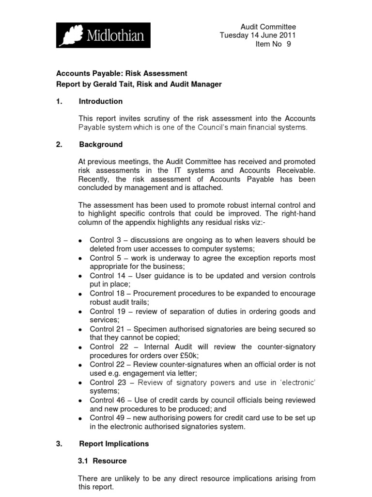 09 Yi Accounts Payable Risk Assessment | PDF | Internal Control | Risk ...