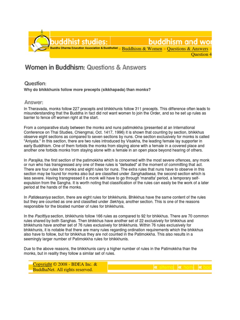 Buddhism & Women Questions & Answers: Why Do Bhikkhunis Follow More ...