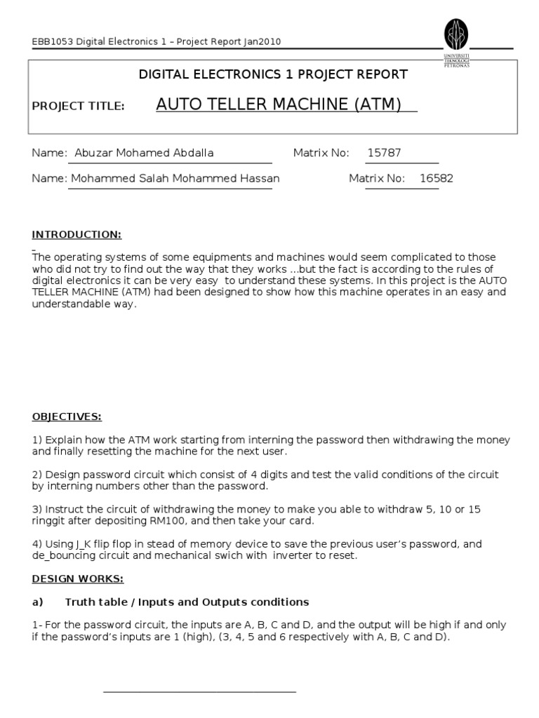 You need to design an ATM digital system which has the followings#R##N# ...
