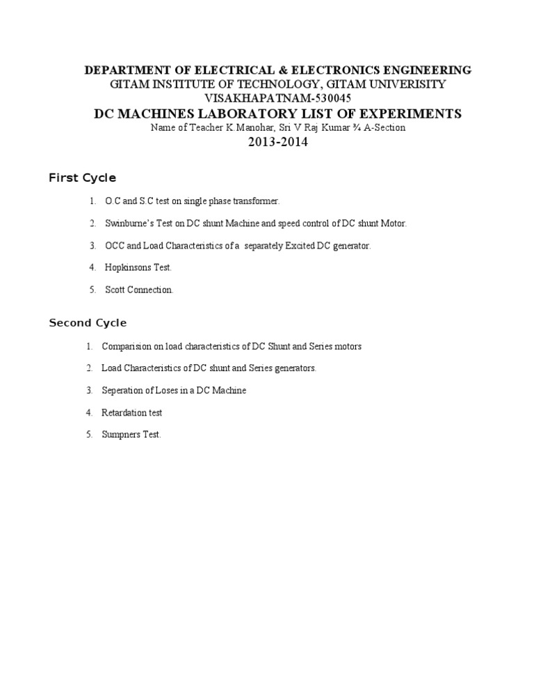 DC Machines Lab Experiments Guide | PDF | Science & Mathematics | Technology & Engineering