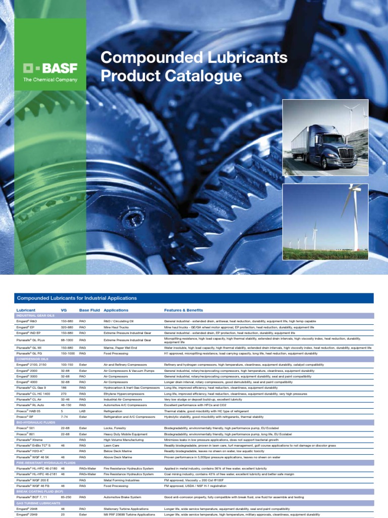Basf Compounded Lubricants Product Catalogue | PDF | Gas Compressor | Truck