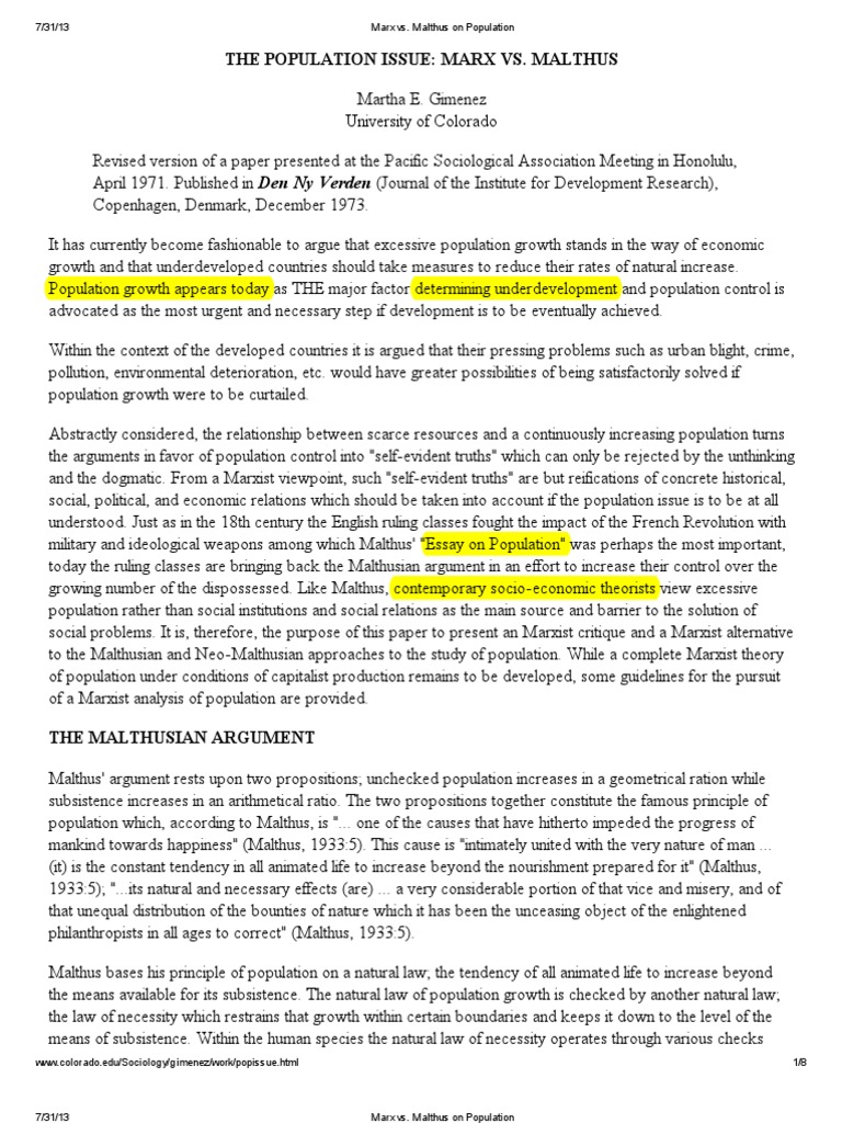 Marx Vs Malthus | PDF | Capitalism | Labour Economics