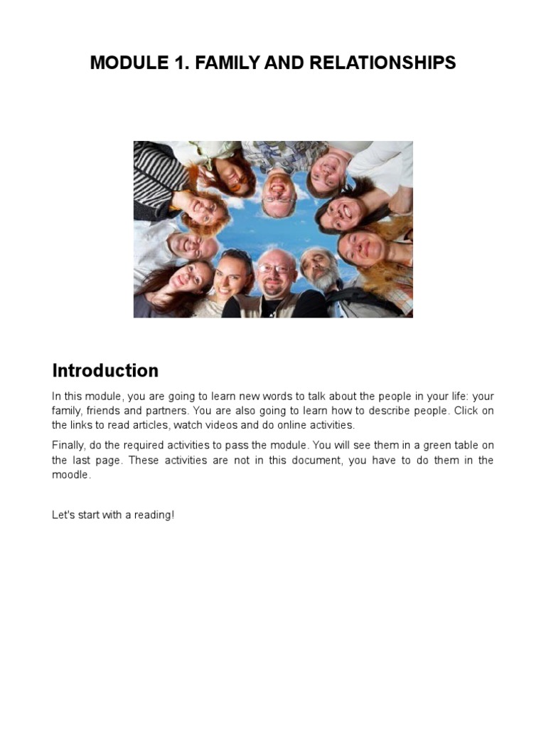 Module 1. Family and Relationships | PDF | Friendship | Vocabulary