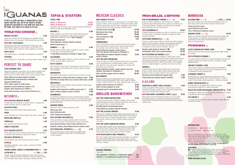 Las Iguanas Menu 0113RR | PDF | Coleslaw | Salad