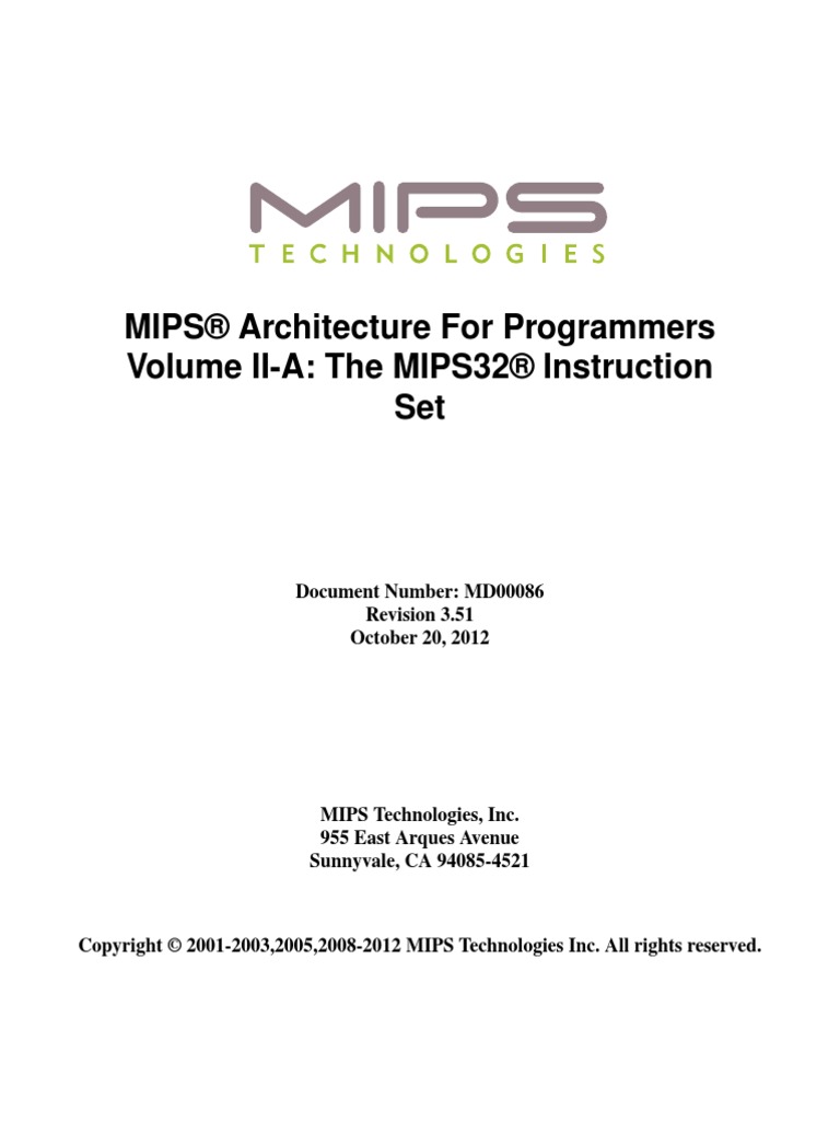 MIPS32 Architecture For Programmers Volume II | PDF | Mips Instruction Set | Instruction Set