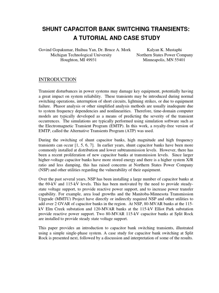 Shunt Capacitor Bank Switching Transients | PDF