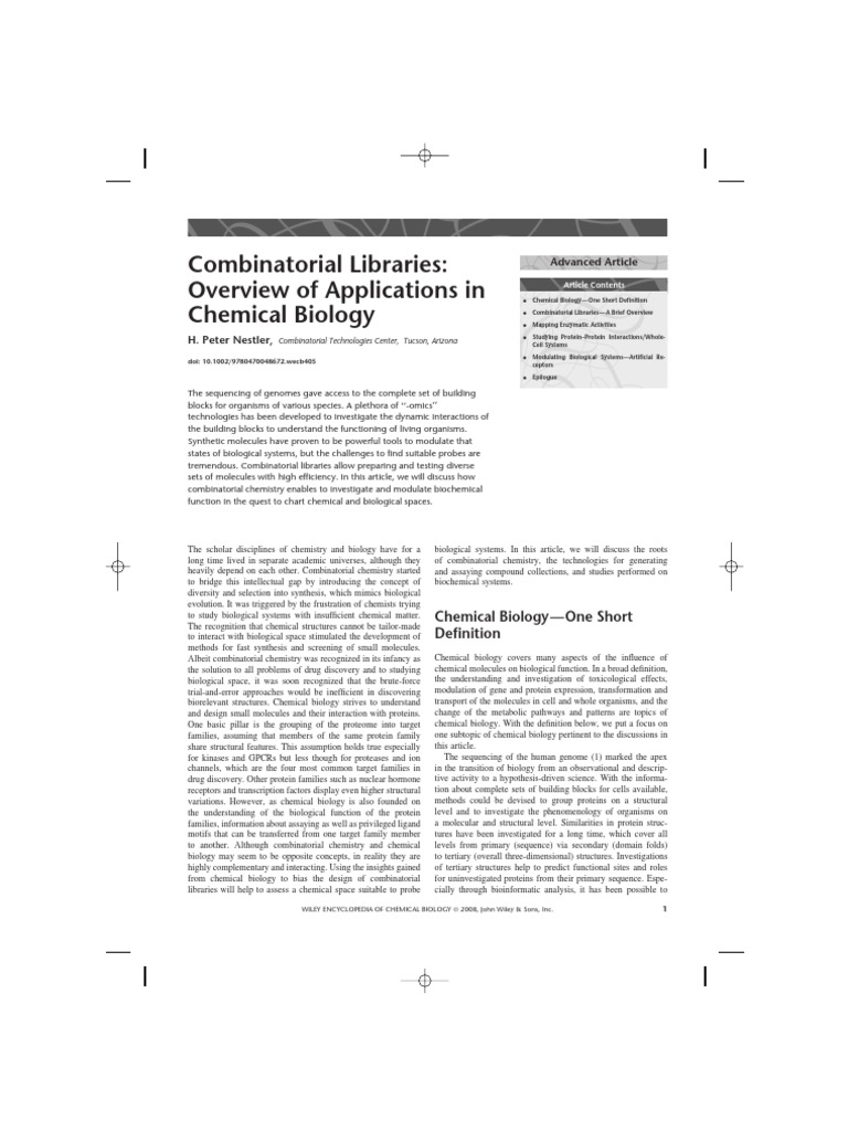 Combinatorial Libraries: Overview of Applications in Chemical Biology ...
