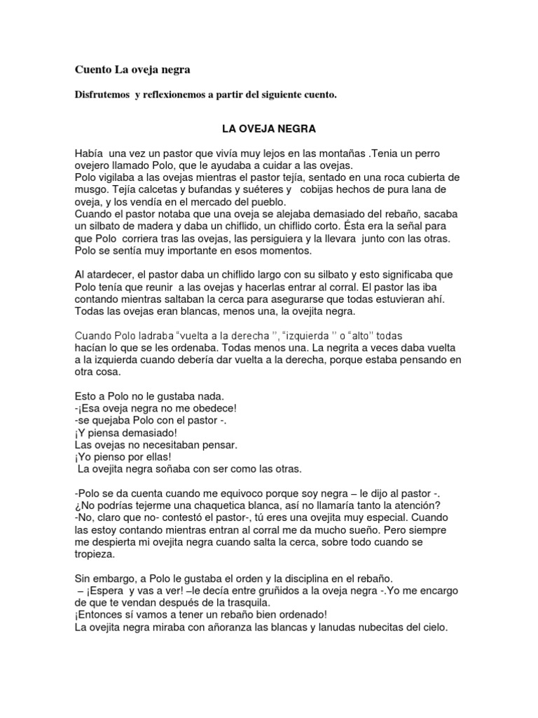 Cuento La Oveja Negra Pdf Globo Aeronáutica Oveja