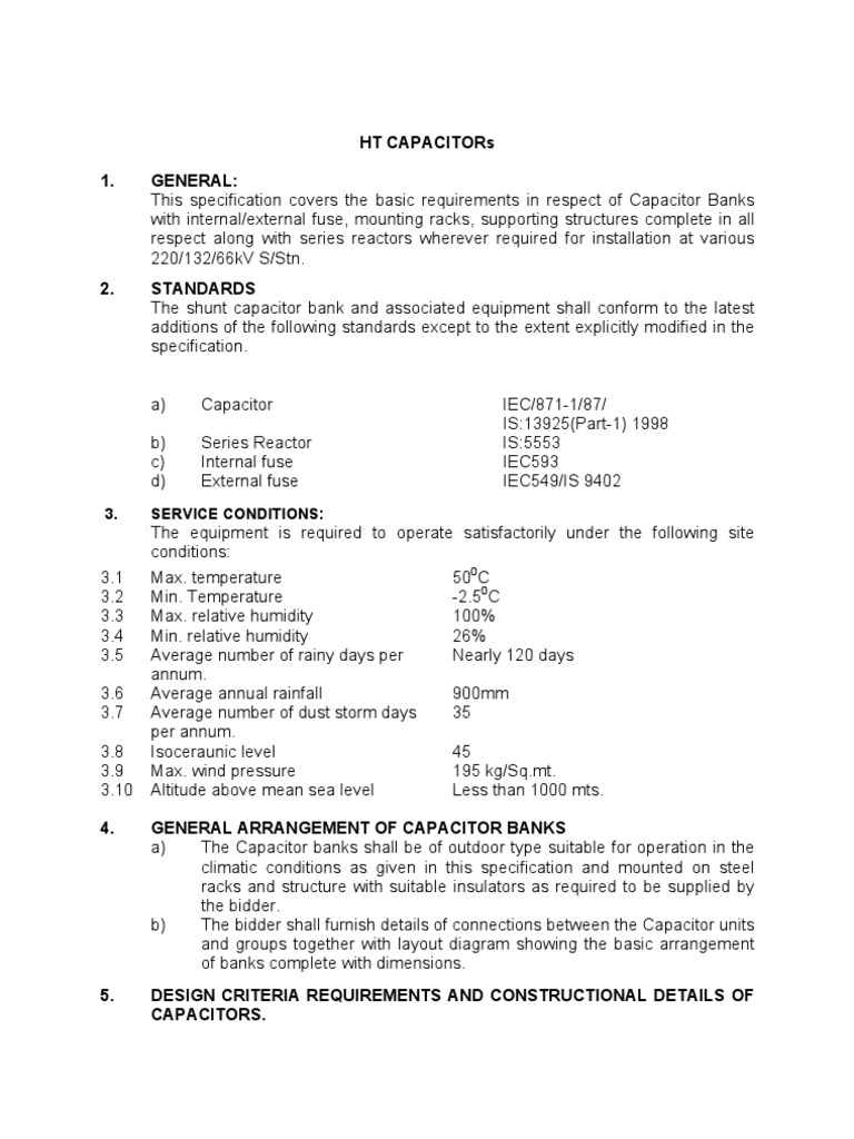 HT Capacitor Spec | PDF | Fuse (Electrical) | Capacitor