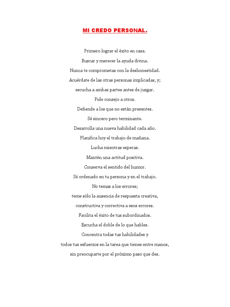 Mi Credo Personal | PDF | Credo | espíritu Santo