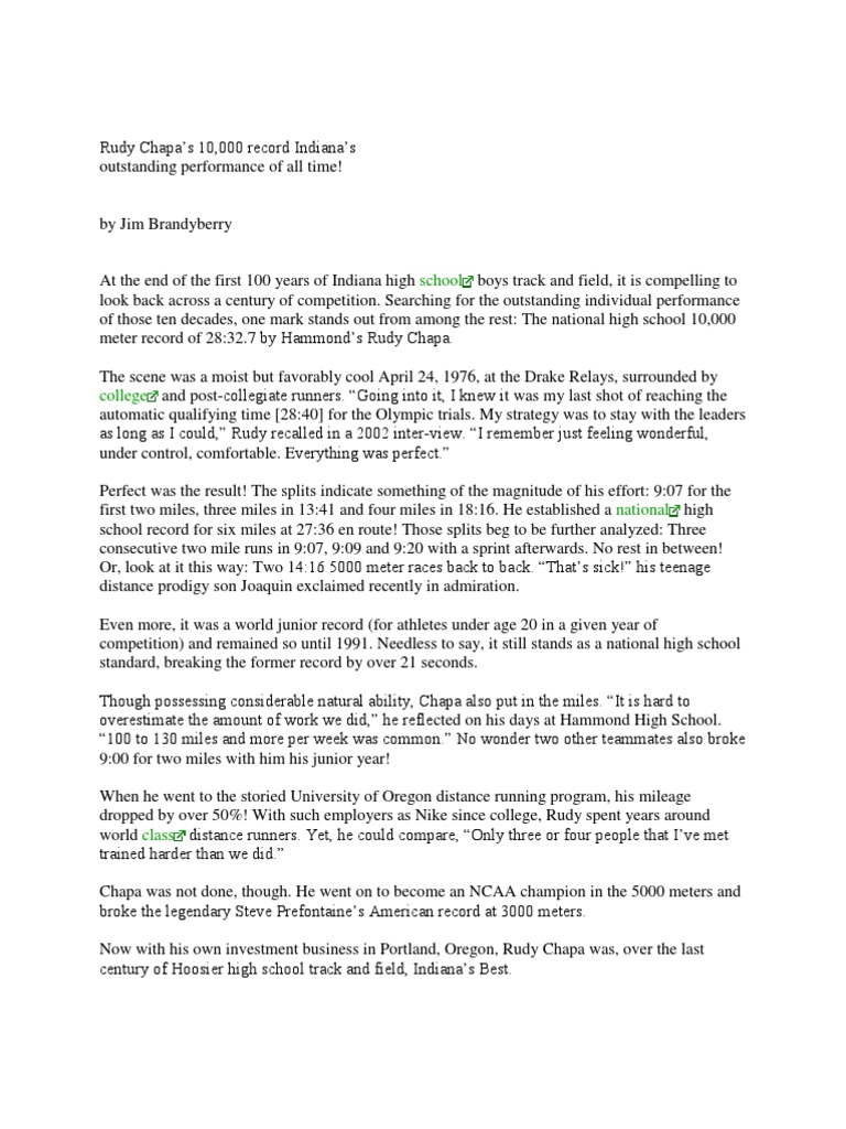 Rudy Chapa: Indiana's 10,000m Legend | PDF | High Schools | Sports