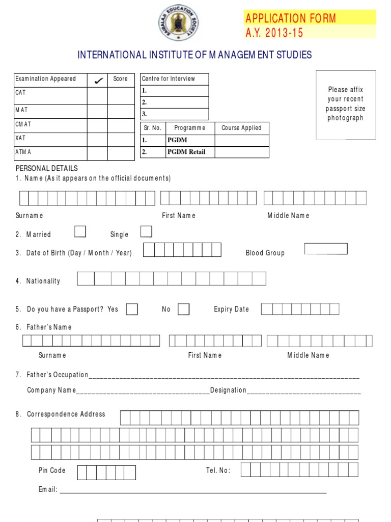 PGDM Application Form 2013-15 | PDF | Career & Growth | Business