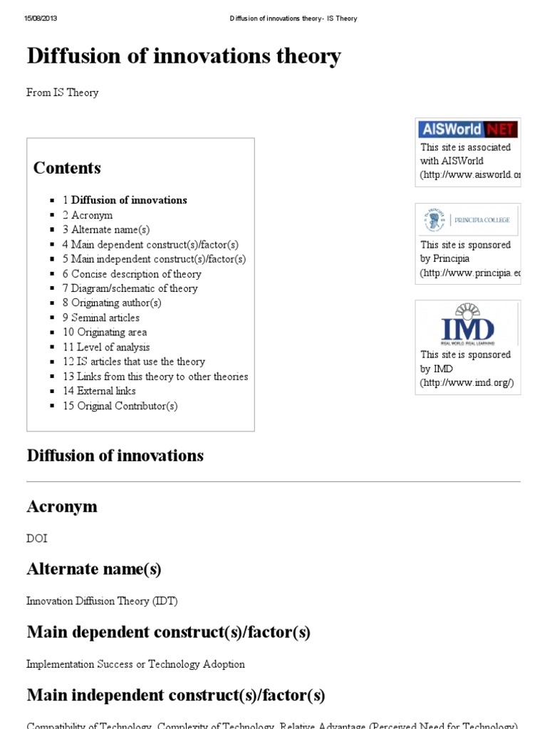 Diffusion of Innovations Theory - Is Theory | PDF | Innovation ...