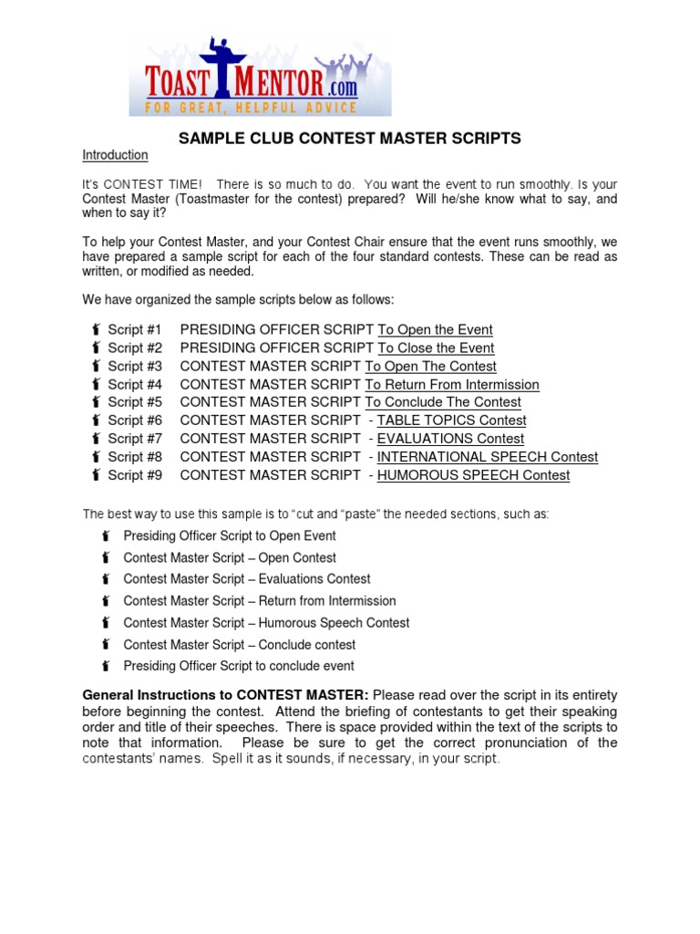 SAMPLE CLUB CONTEST SCRIPTS.pdf | Public Speaking | Communication