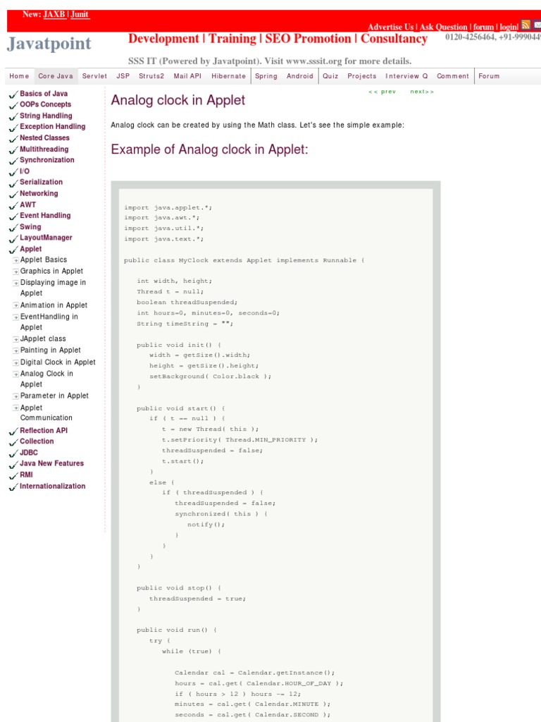 Analog Clock in Applet | Download Free PDF | Java (Programming Language) | Java Server Pages