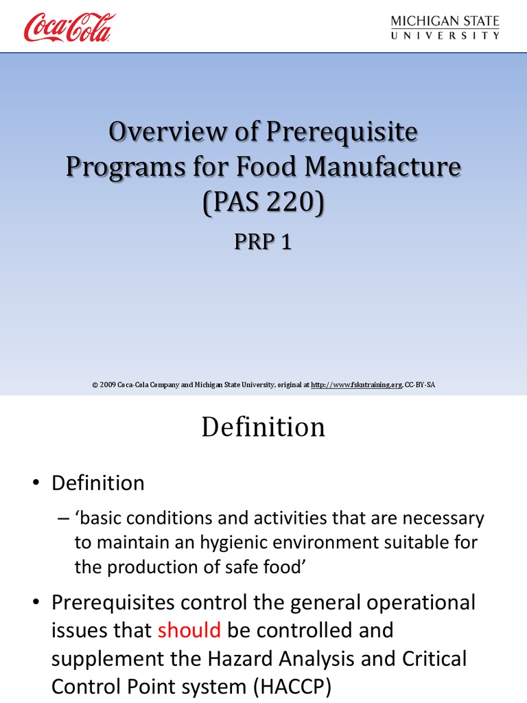 Food Safety Prerequisite Programs Overview | PDF | Business | Wellness