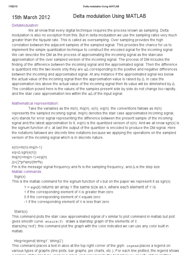 Delta Modulation Using MATLAB | PDF | Sampling (Signal Processing ...