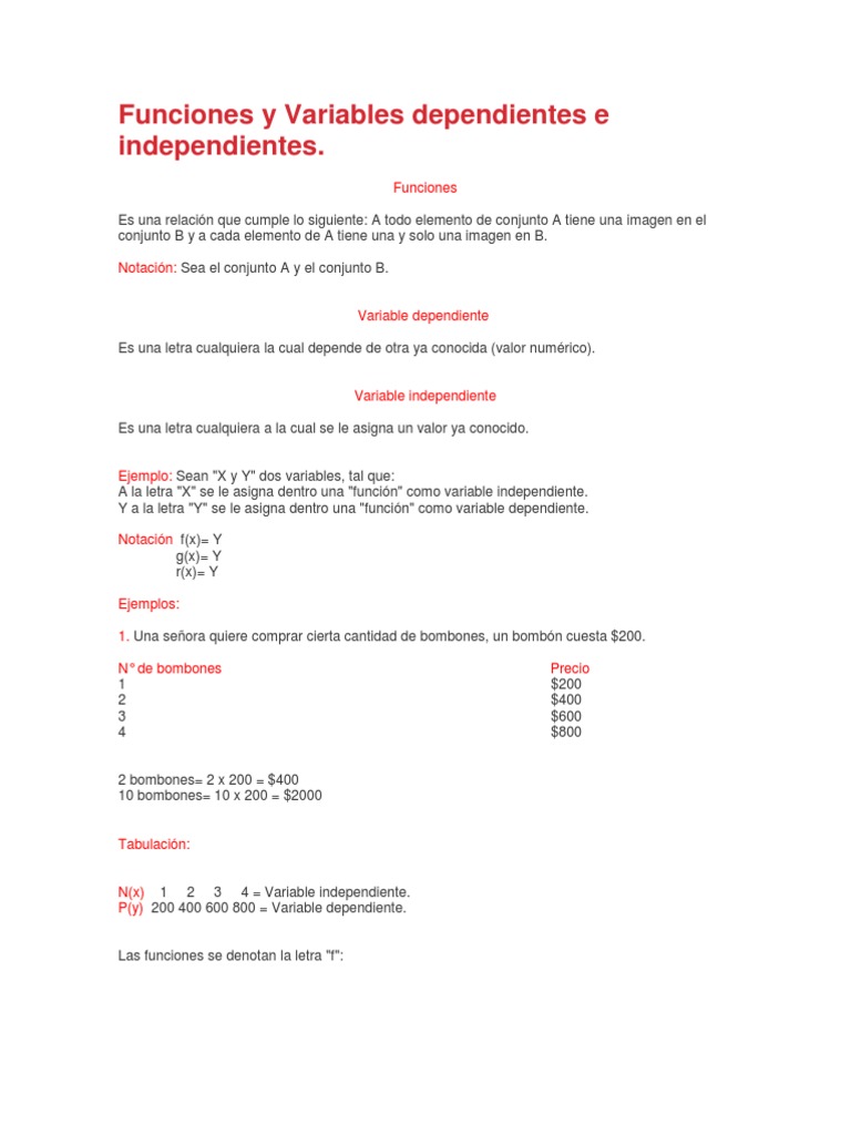Funciones y Variables Dependientes e Independientes | PDF | Variable ...