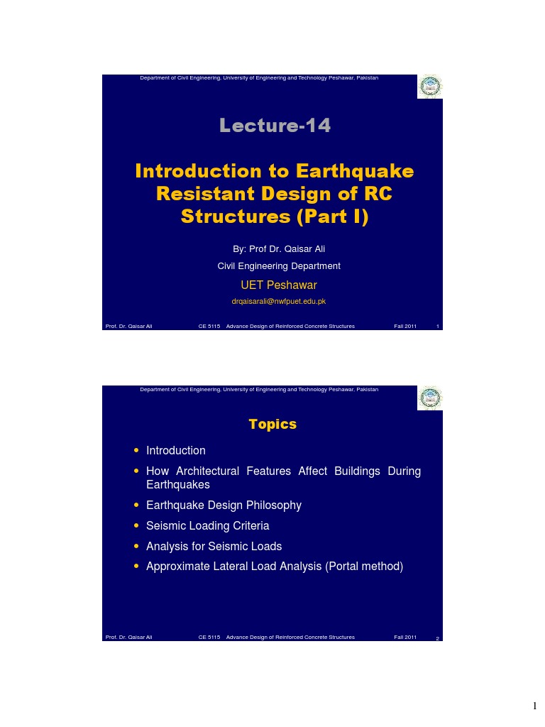 Lecture 14 Introduction To Earthquake Resistant Design of RC Structures ...