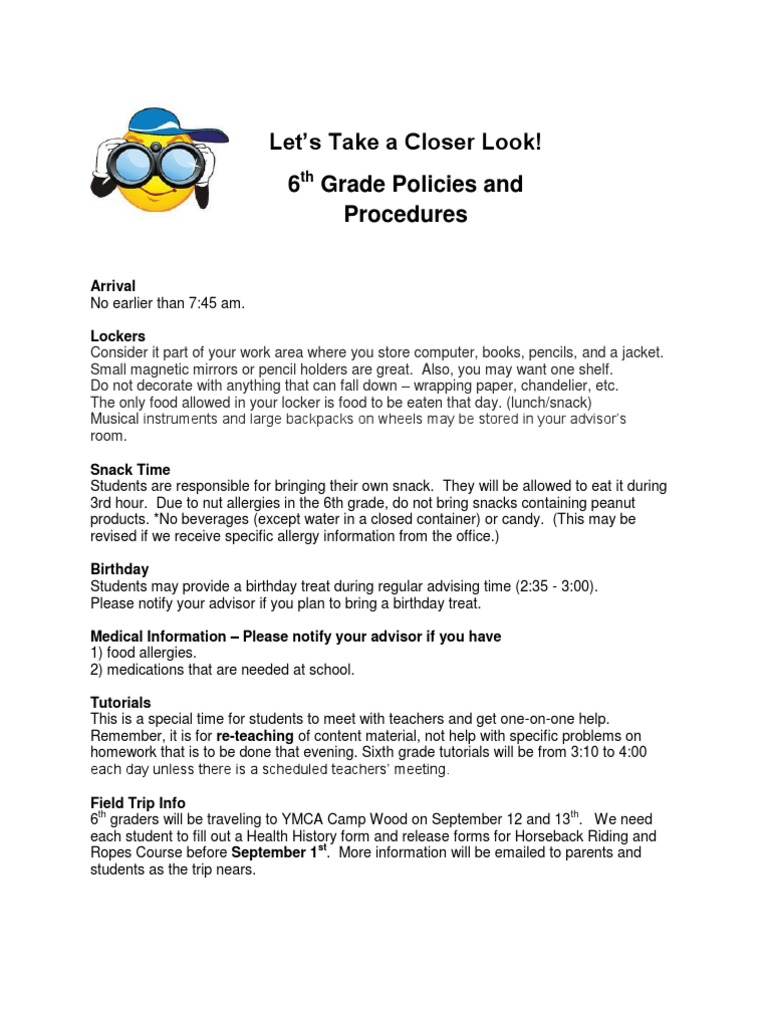 Let's Take A Closer Look! 6 Grade Policies and Procedures: TH TH | PDF ...