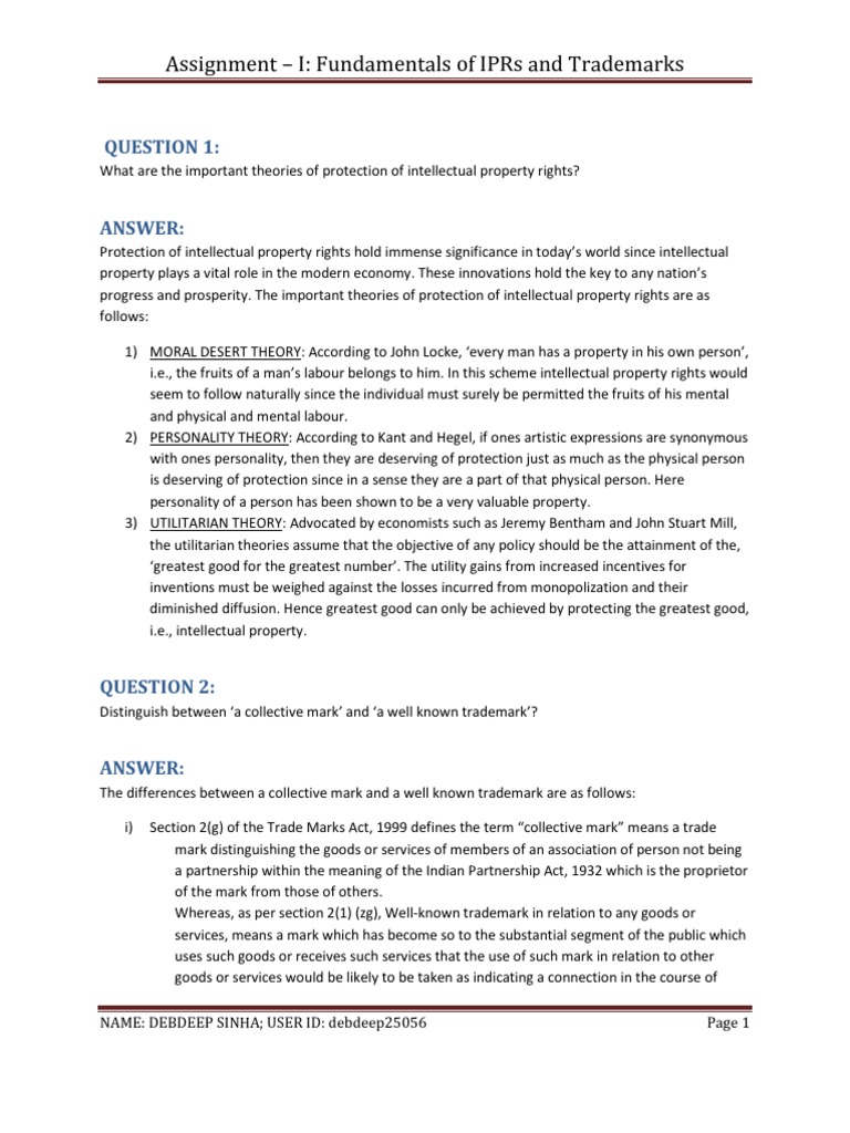 Imp Questions On Ipr | PDF | Trademark | Intellectual Property
