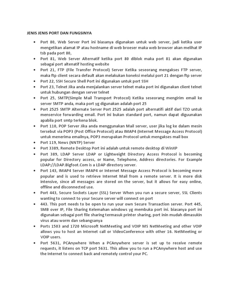 Jenis Jenis Port Dan Fungsinya | PDF | Komputer