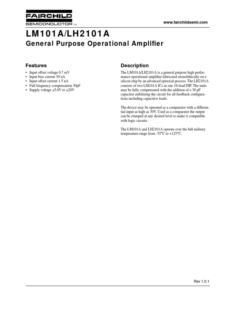 LM101A/LH2101A: General Purpose Operational Amplifier | PDF | Capacitor ...