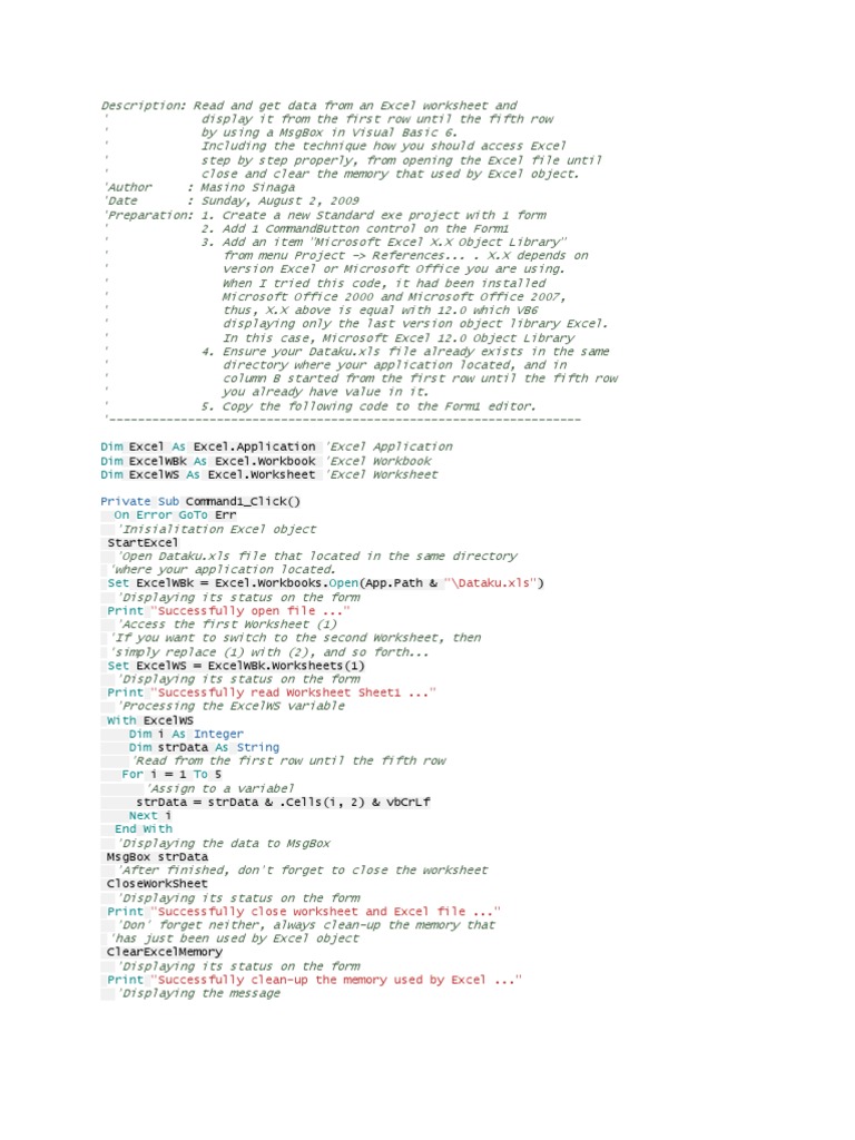 Excel To Access Using Vb6 | PDF | Microsoft Excel | Library (Computing)