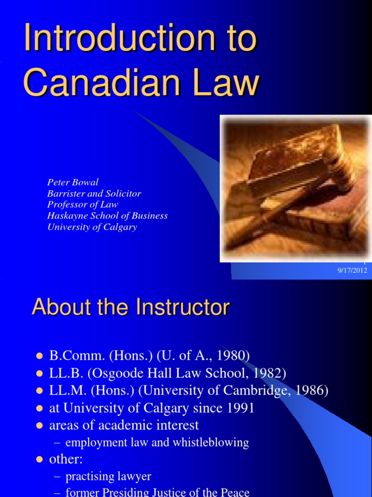 Introduction To Canadian Law | PDF | Precedent | Tort
