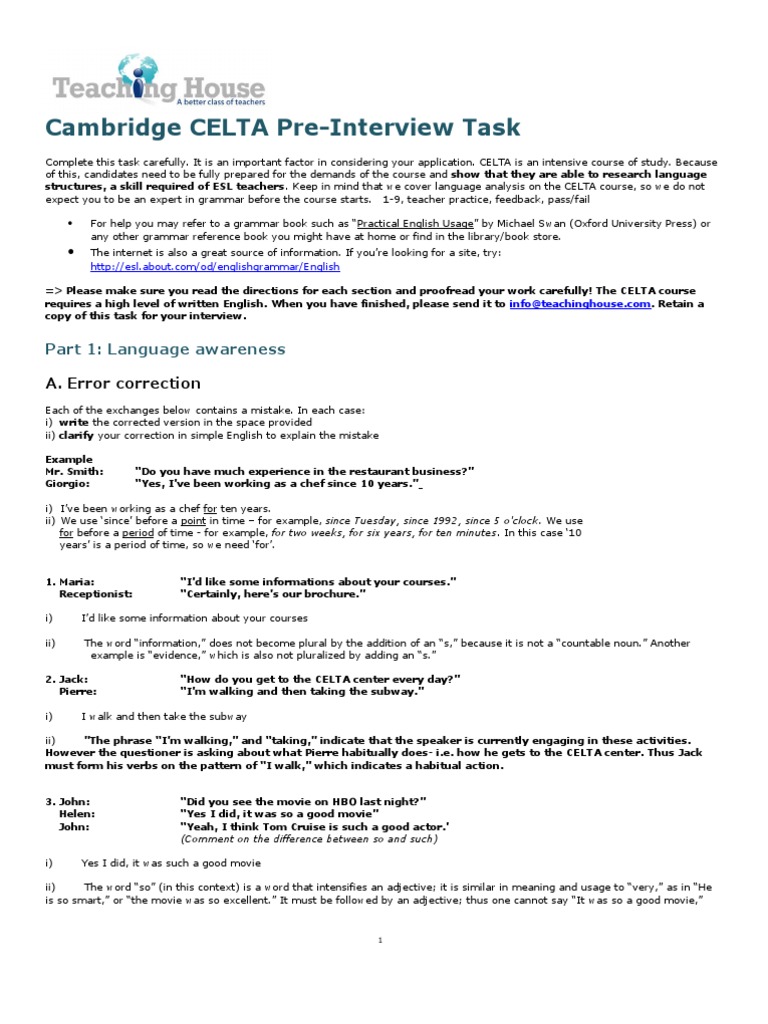 (A) CELTA Pre-Interview Task | PDF | Adjective | Verb