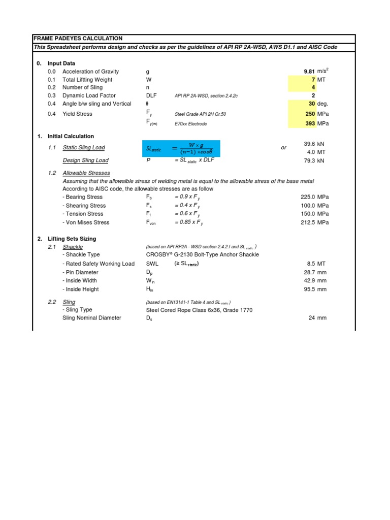 Lifting Sets Calculation - API RP 2A | PDF | Bending | Stress (Mechanics)