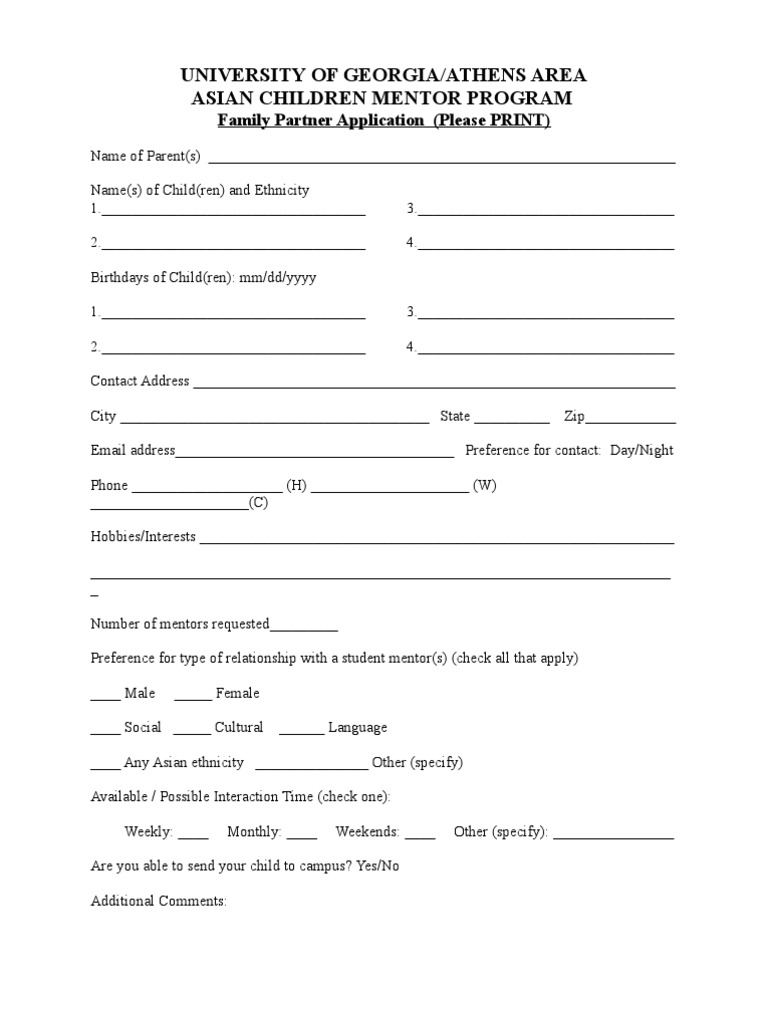 Mentee Application Form | PDF | Wellness