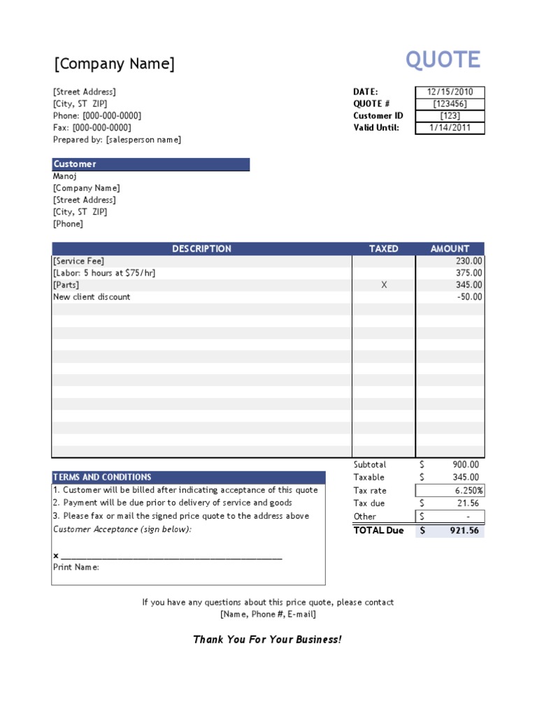 Quote Template Upload | PDF | Discounts And Allowances | Taxes