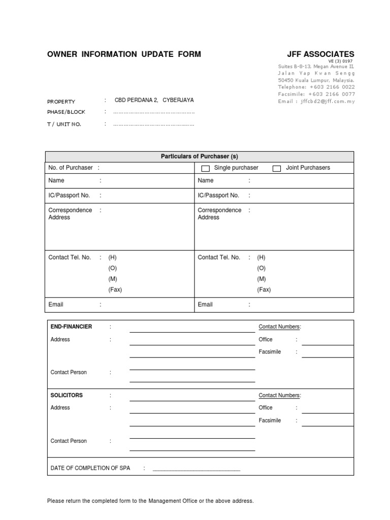 Owner Information Update Form PDF | PDF