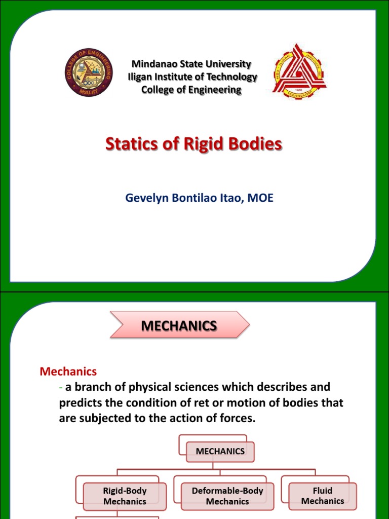Statics Of Rigid Bodies Chapter 1 Pdf Euclidean Vector Force