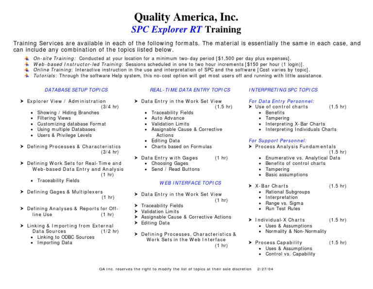 Quality America, Inc.: SPC Explorer RT | PDF | Computers
