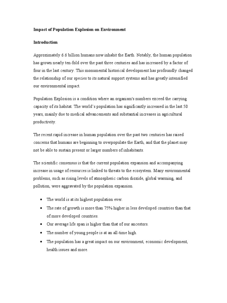Impact of Population Explosion On Environment | PDF | Human ...