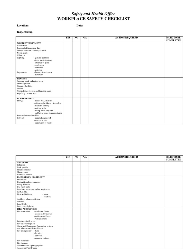 Workplace Safety Checklist PDF | PDF | Firefighting | Safety