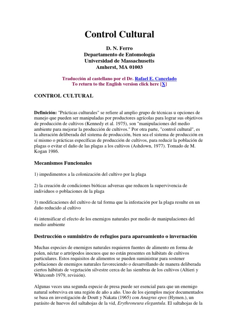 Control Cultural PDF | PDF | Plaga (organismo) | Agricultura
