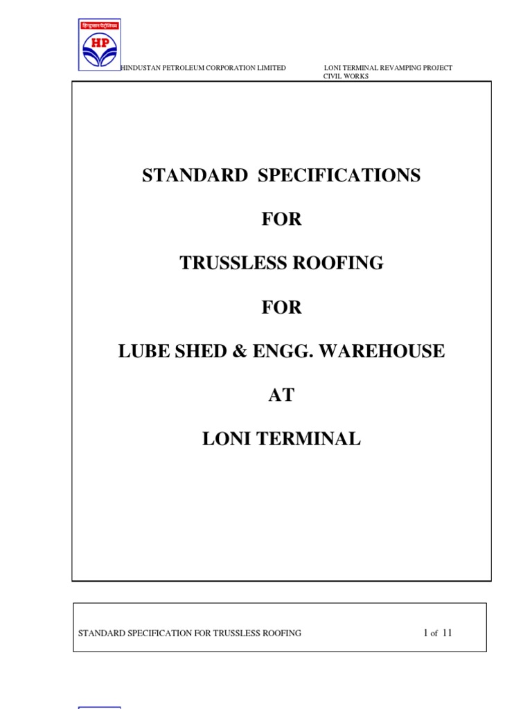Trussless Roofing Specifications for Loni Terminal | PDF | Sheet Metal ...