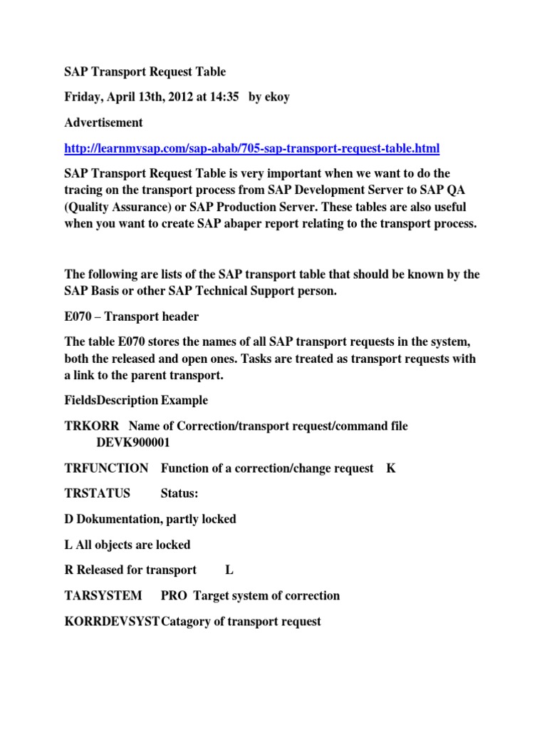 SAP Transport Request Table | PDF | Information Retrieval | Information ...