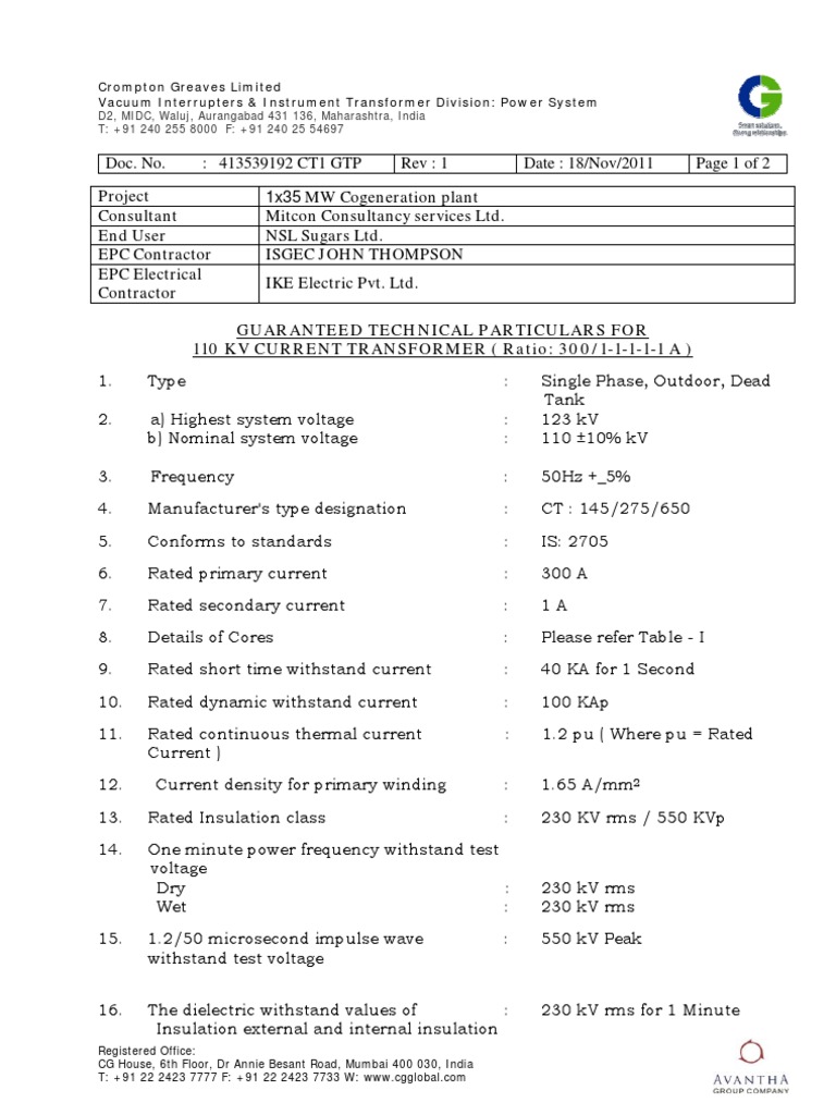 Current Transformer GTP | PDF | Transformer | Components